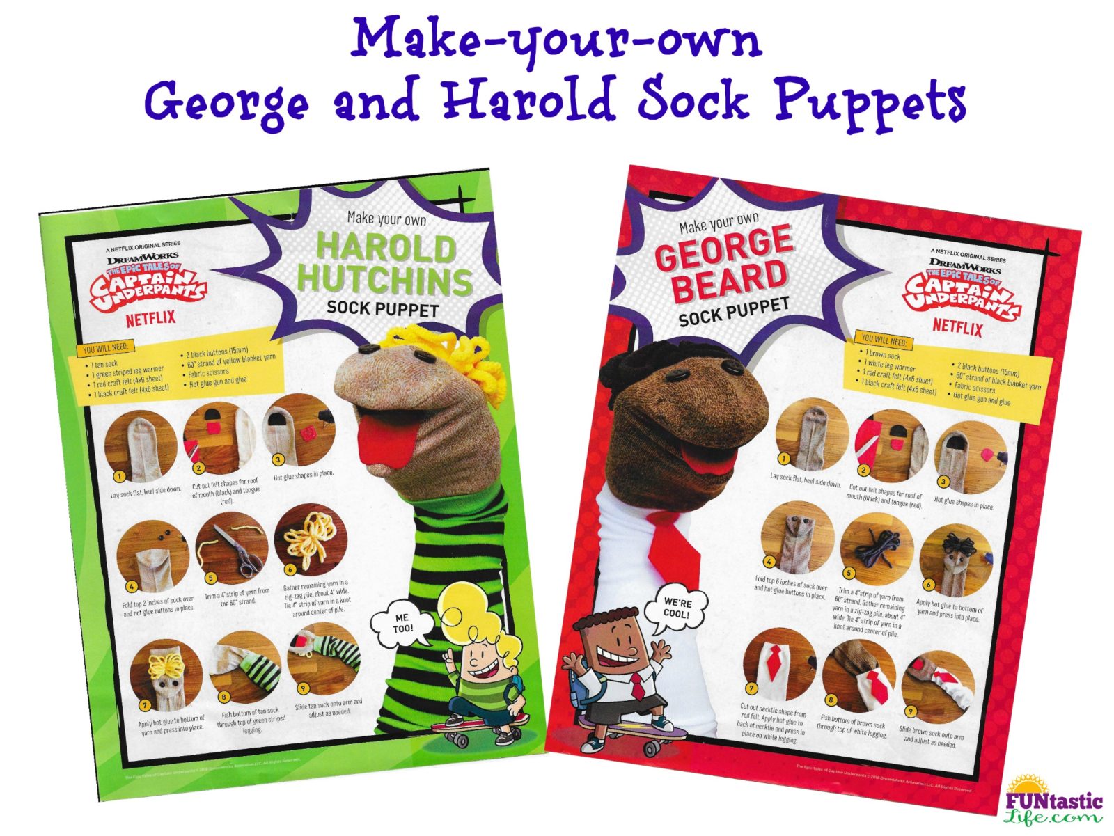 Captain Underpants Inspired Sock Puppets - Funtastic Life